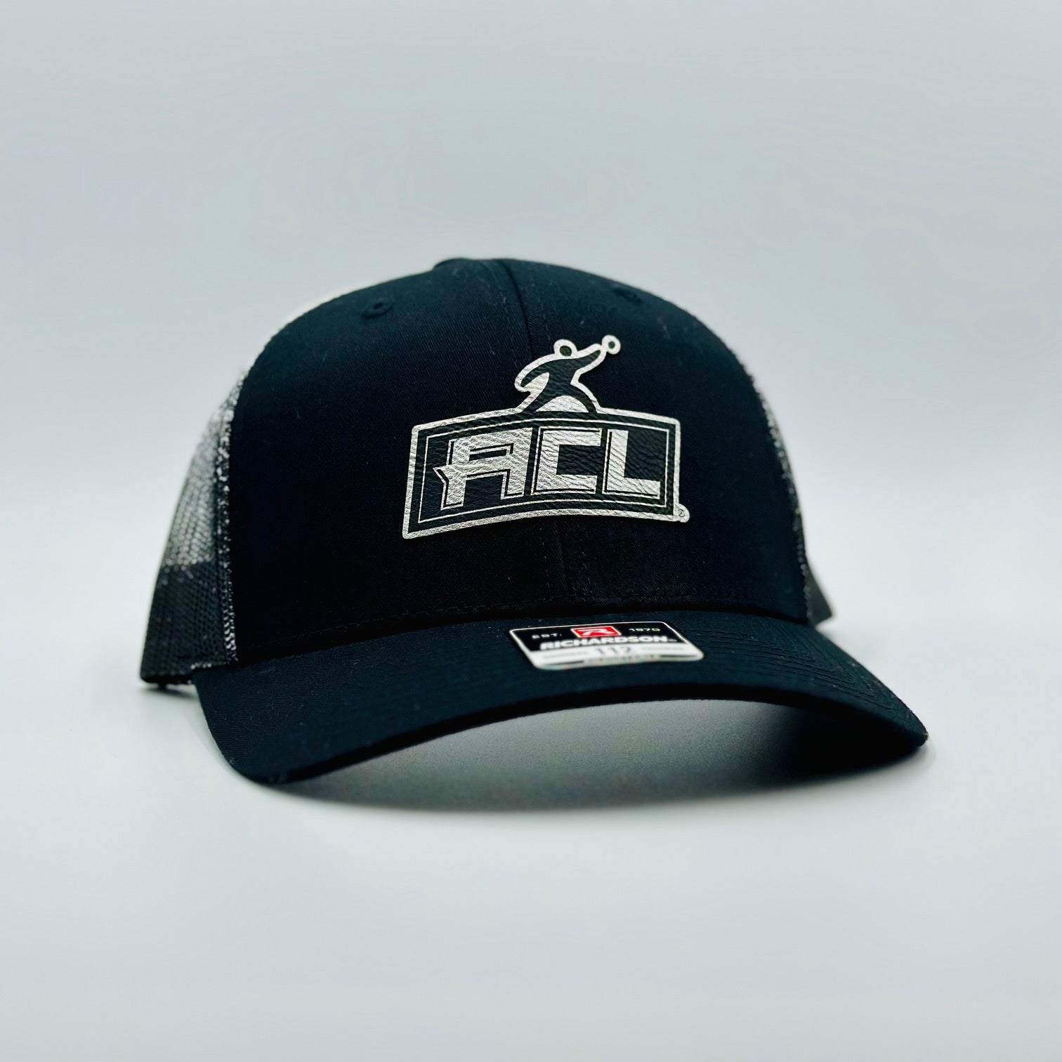 Black/White Fade Hat With Sliver Faux Patch | American Cornhole League