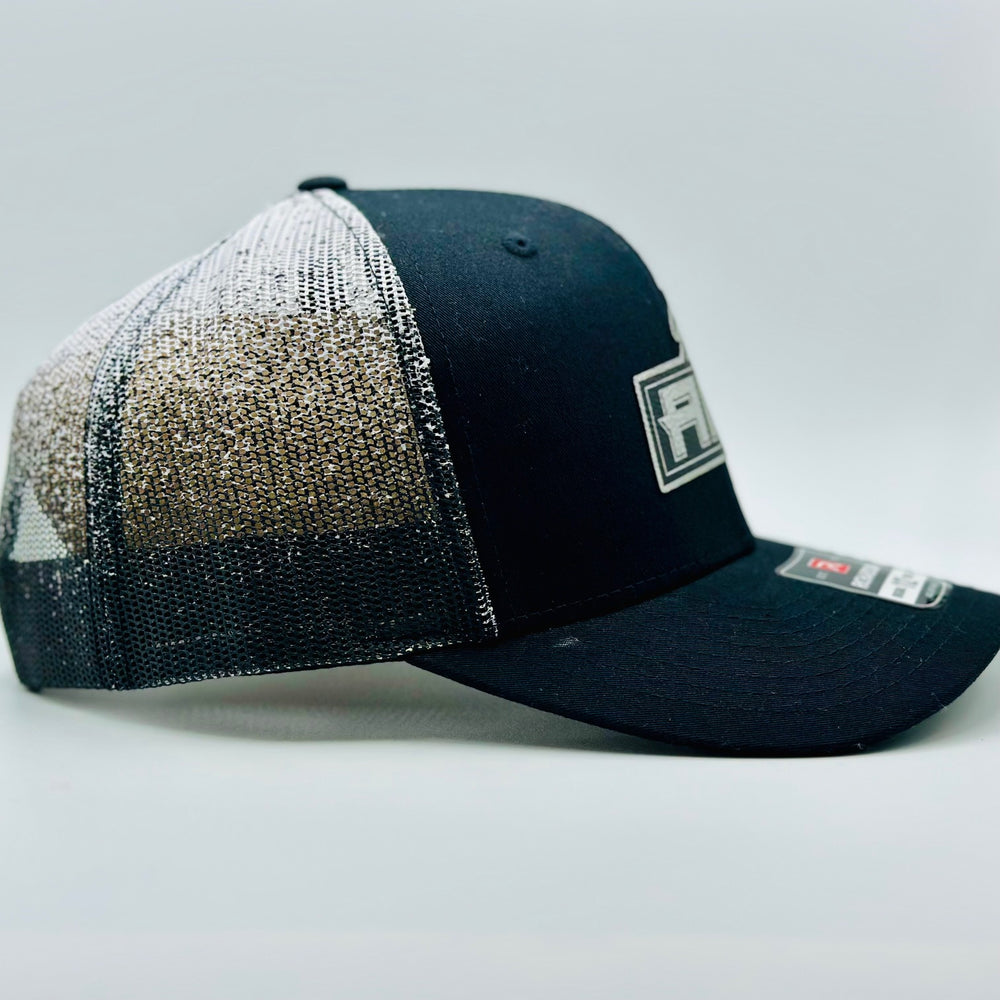 Black/White Fade Hat With Sliver Faux Patch | American Cornhole League