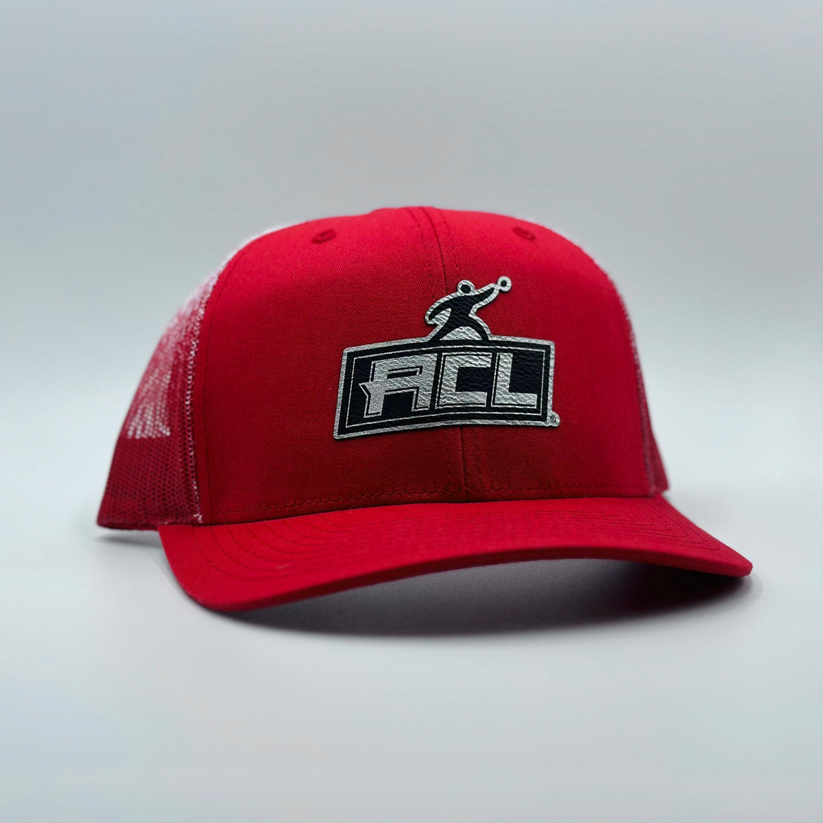 Red/White Fade Hat With Sliver Faux Patch | American Cornhole League