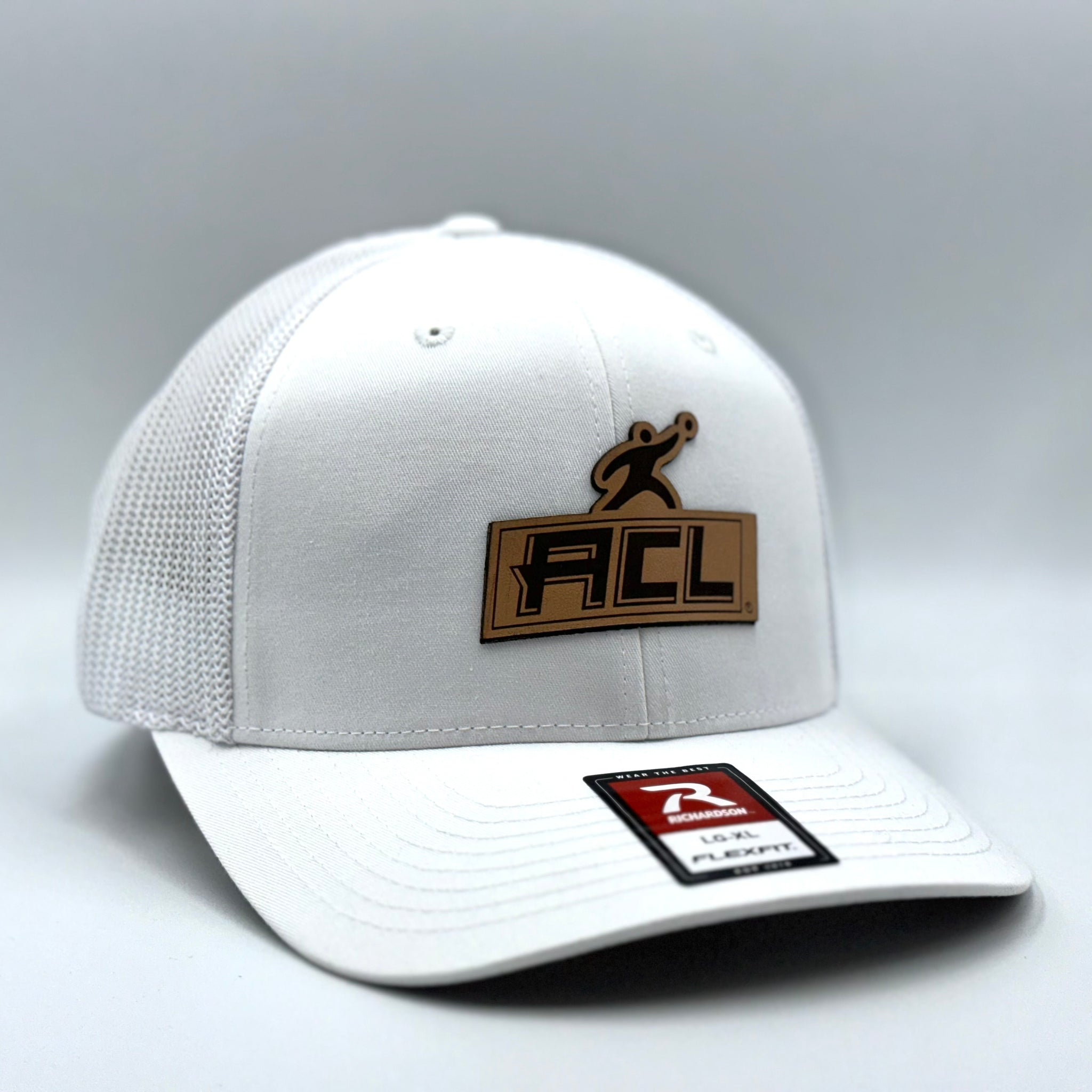 White Flex Hat With Leather Patch | American Cornhole League